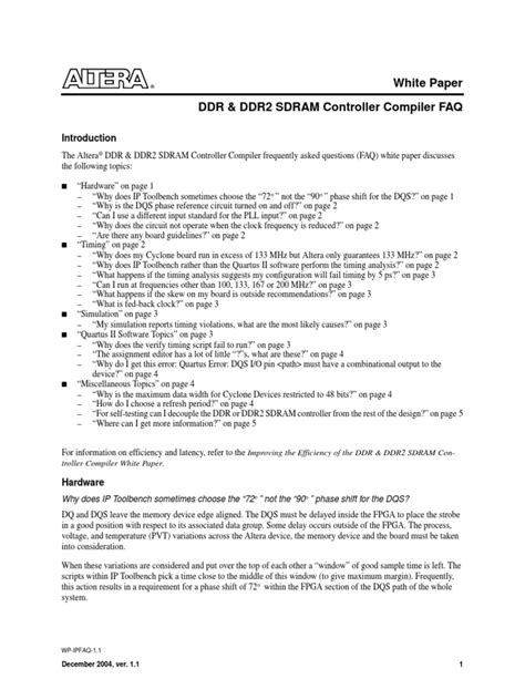Altera Whitepaper Ddr And Ddr2 Sdram Controller Compiler Faq Pdf