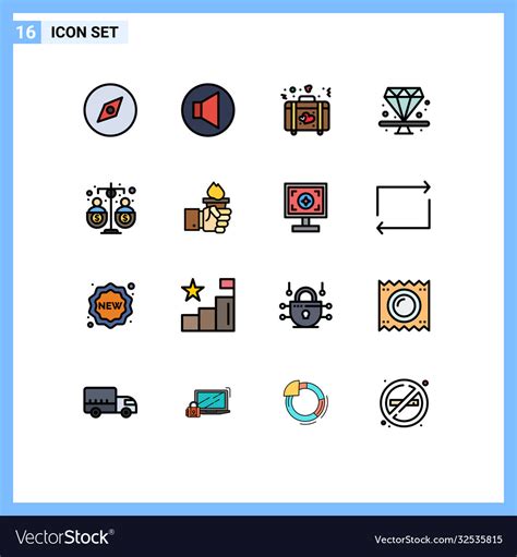 Set 16 Flat Color Filled Lines On Grid For Vector Image