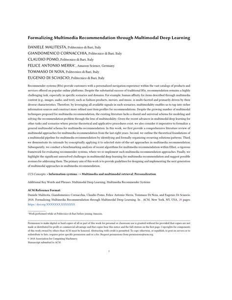 Pdf Formalizing Multimedia Recommendation Through Multimodal Deep Learning