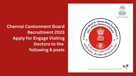Chennai Cantonment Board Recruitment 2023 Apply For Engage Visiting