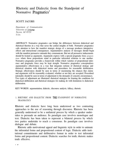 Jacobs S Rhetoric And Dialectic From The Standpoint Of Normative Pragmatics Pdf Rhetoric