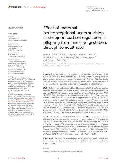 Pdf Effect Of Maternal Periconceptional Undernutrition In Sheep On Cortisol Regulation In