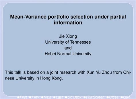 Pdf Mean‐variance Portfolio Selection Under Partial Information