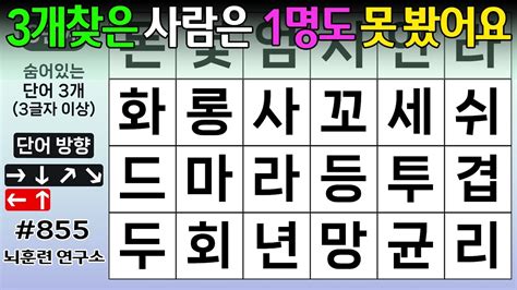 ️ ️ 3개 찾은 사람은 1명도 못 봤어요 855 두뇌운동단어퀴즈숨은단어찾기뇌훈련연구소 Youtube