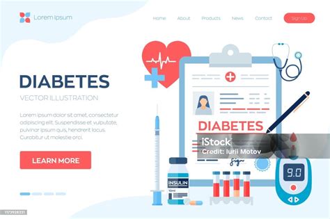 의료 진단 당뇨병 당뇨병 유형 2 및 인슐린 생산 개념 혈당 측정기 알약 주사기 및 인슐린 바이알 벡터 그림입니다 건강관리와 의술에 대한 스톡 벡터 아트 및 기타 이미지