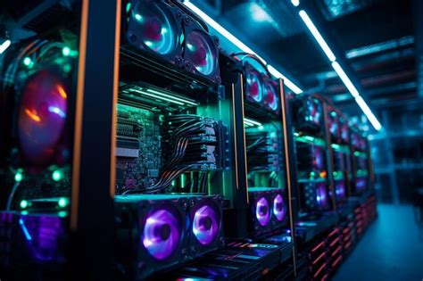 Cryptocurrency Mining Farm With Rows Of Computer Rigs Premium Ai Generated Image