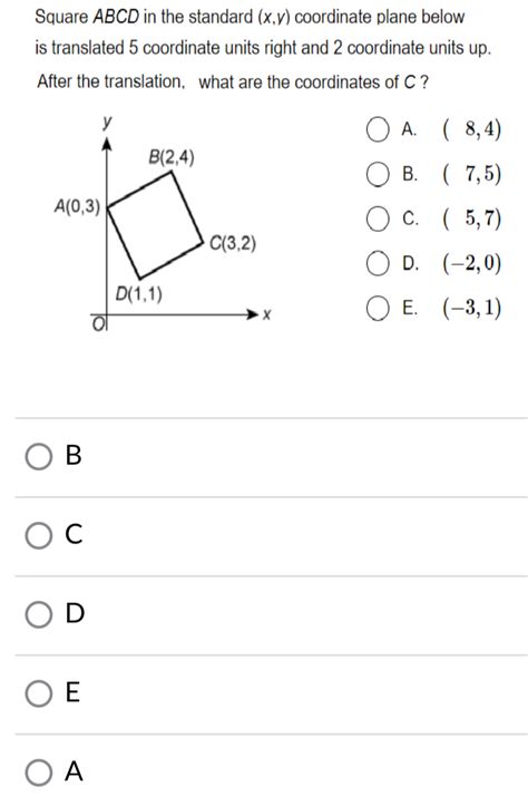 Solved Square ABCD In The Standard X Y Coordinate Plane Below Is Translated Coordinate