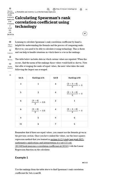 Calculating Spearmans Rank Correlation Coefficient Using Technology Ibdp Mathematics