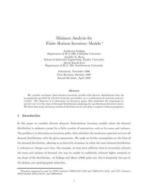 Pdf Minimax Analysis For Finite Horizon Inventory Models