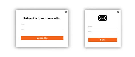 뉴스레터 양식 이메일 캡처 페이지 벡터 세트 웹 사이트에 대한 Ui 디자인 이름 이메일 구독 버튼 리스트에 대한 스톡 벡터 아트