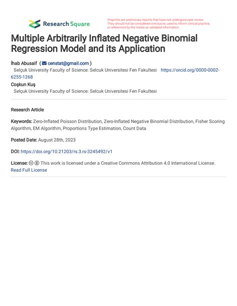 Pdf Multiple Arbitrarily Inflated Negative Binomial Regression Model And Its Application