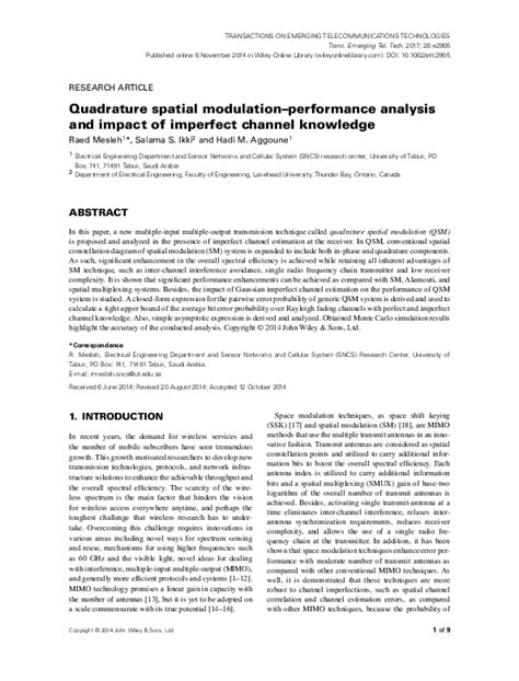 Pdf Quadrature Spatial Modulation Performance Analysis And Impact Of