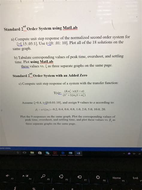 Solved Standard 2nd Order System Using Matlab Compute Unit