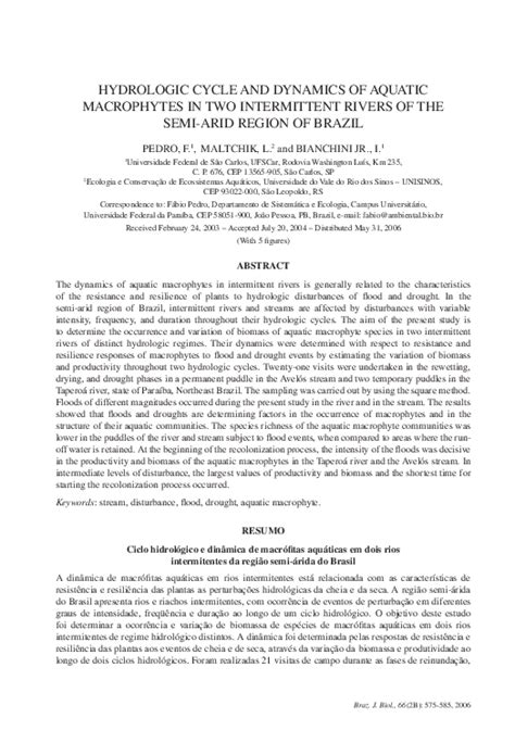 Pdf Hydrologic Cycle And Dynamics Of Aquatic Macrophytes In Two