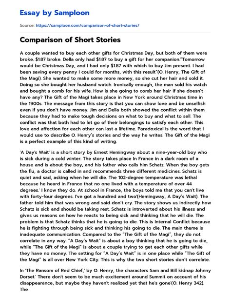 ≫ Comparison Of Short Stories Free Essay Sample On