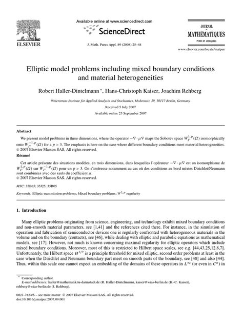 Pdf Elliptic Model Problems Including Mixed Boundary Conditions And Material Heterogeneities