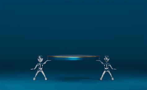 현대 무대 디스플레이 및 미니멀리스트 모형 추상 쇼케이스 배경 개념 3d 그림 또는 3d 렌더링을 위한 파란색 구성의 유리 인형이 있는 연단 3차원 형태에 대한 스톡 사진