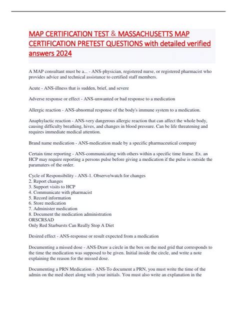 Map Certification Test And Massachusetts Map Certification Pretest Questions With Detailed