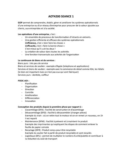 Gop 1 Notes De Cours Utiles Aot4200 Seance 1 Gop Permet De Comprendre établir Gérer Et