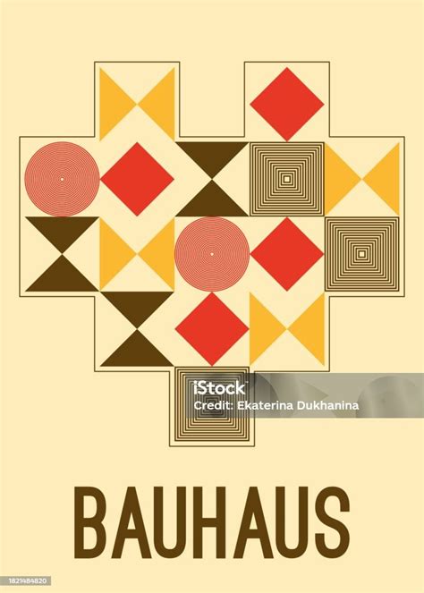 추상 기하학적 바우 하우스 포스터 와 모양 의 하트 삼각형 사각형 원 및 기타 원시 형태 모던 러브 플랫 스타일 원시 벡터