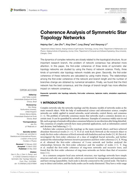 Pdf Coherence Analysis Of Symmetric Star Topology Networks