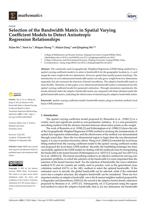Pdf Selection Of The Bandwidth Matrix In Spatial Varying Coefficient