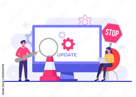 Computer With Software Update Screen Flat Vector Illustration System Computer With Software Update Screen Flat Vector Illustration System