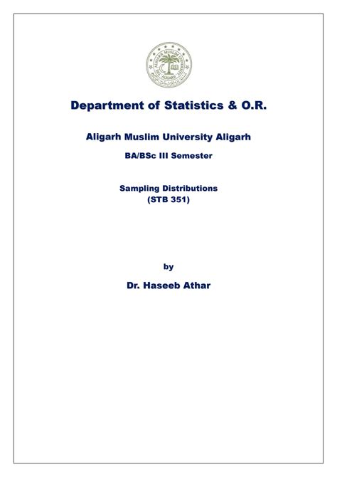 Order Statistics Lecture Notes 1 4 Ddeeppaarrttmmeenntt Ooff