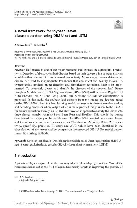 A Novel Framework For Soybean Leaves Disease Detection Using Dim U Net And Lstm