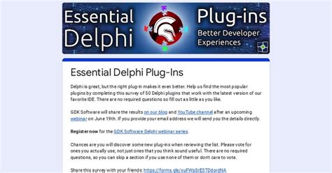 What Are Your Essential Delphi Plugins Complete The Survey And Join
