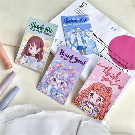 การ์ดขอบคุณลูกค้า Thank You Card ลายน่ารักๆ ขนาด 5x8 Cm มี 4 ลาย Shopee Thailand