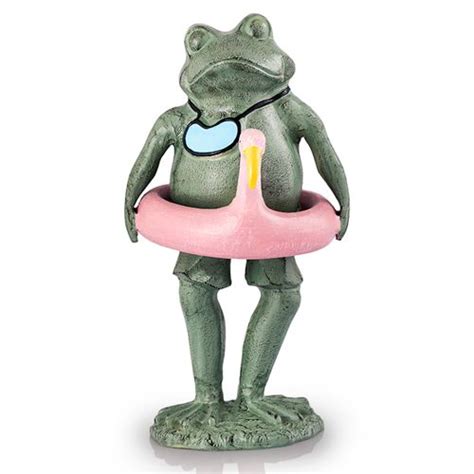 Beach Buddy Frog With Floatie Swimming Pool Themed Outdoor Garden Sculpture