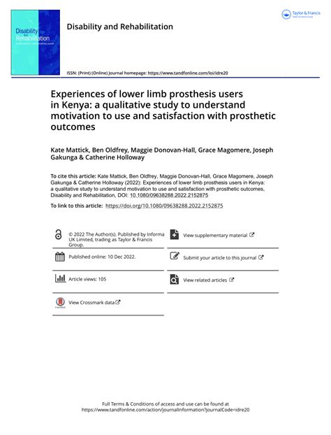 Pdf Experiences Of Lower Limb Prosthesis Users In Kenya A