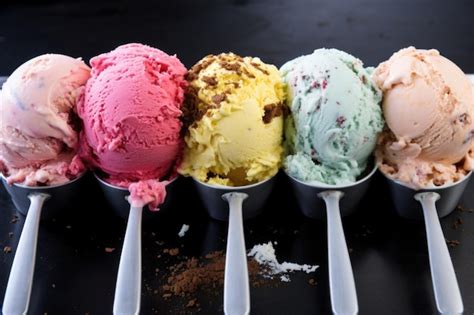 Premium AI Image Variety Of Ice Cream Scoops In Different Flavors