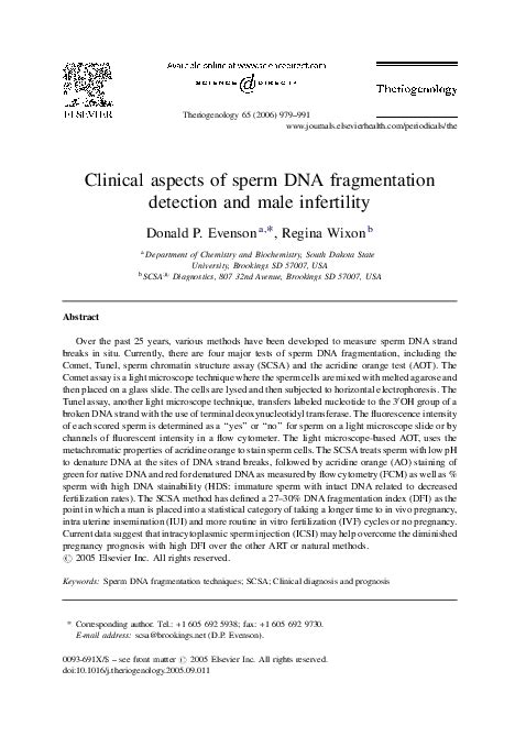 Pdf Clinical Aspects Of Sperm Dna Fragmentation Detection And Male Infertility