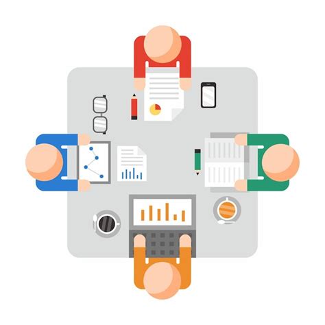 팀 작업 또는 회의 그림 프리미엄 벡터