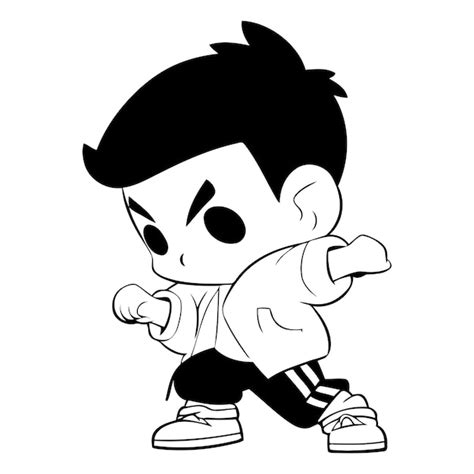 티셔츠와 스니커를 입은 소년 만화 터 일러스트레이션 프리미엄 벡터