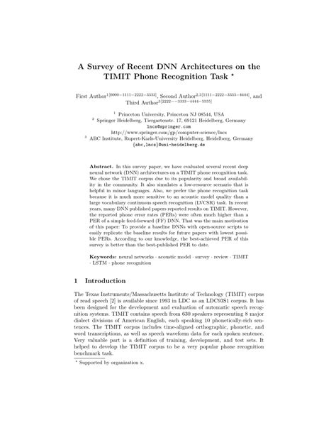 Pdf A Survey Of Recent Dnn Architectures On The Timit Phone