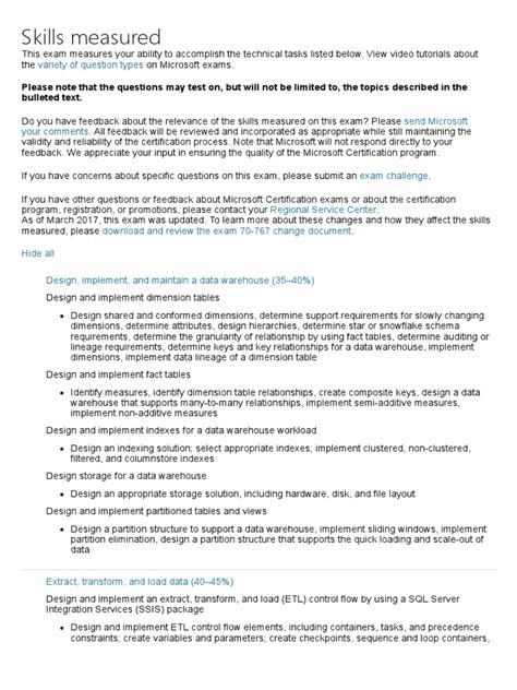 Exam70 767 Implementing A Data Warehouse Using Sql Pdf Database Index Software