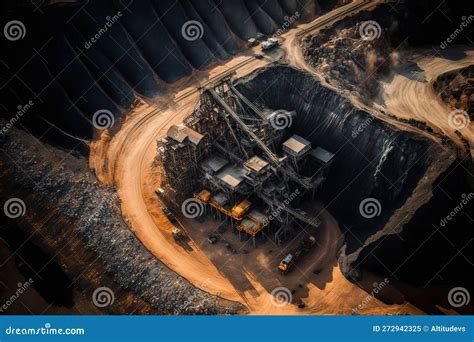 Coal Mining An Open Pit Extractive Industry Aerial Drone Top View Stock Illustration