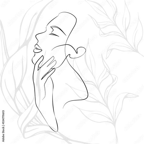 One Continuous Line Hand Drawn Vector Art With Beautiful Woman Face In Elegant Curve Black