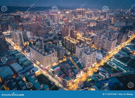 Taoyuan City Skyline Aerial View In Evening Asia Modern Business City