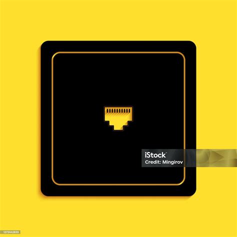 Black Ethernet Socket Sign Network Port Cable Socket Icon Isolated On Yellow Background Lan Port