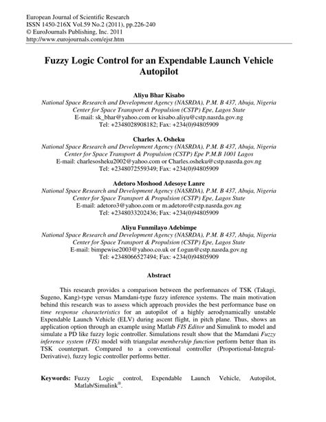 Pdf Fuzzy Logic Control For An Expendable Launch Vehicle Autopilot