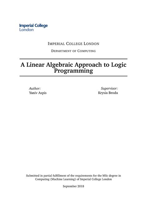 Aspis Y Logical Abduction Via Linear Algebraic Methods Imperial College London Department Of