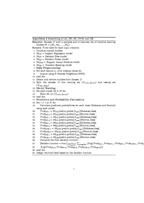 ml algorithm final test algorithm 1 ensembling of lr dt rf svm and gb require dataset d