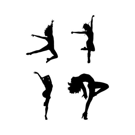 댄서 실루엣의 댄스 실루엣 세트 프리미엄 벡터