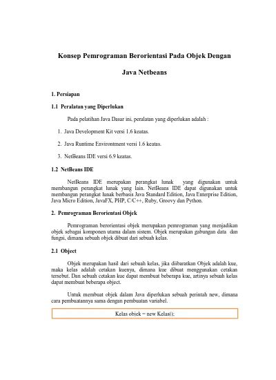 Konsep Pemrograman Berorientasi Pada Objek Dengan Java Netbeans
