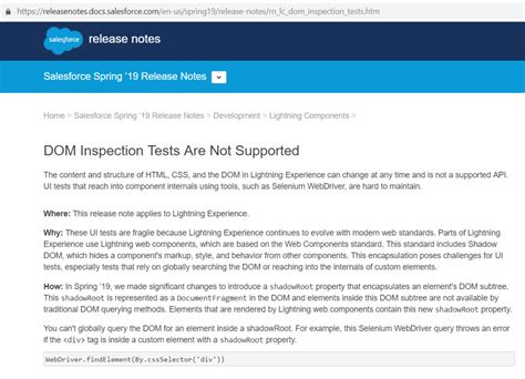 Salesforce Dom Inspection Tests