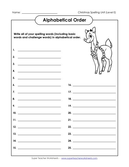Free Abc Order Write List Printable Spelling E Listechristmas Abc Order Pdf Worksheet